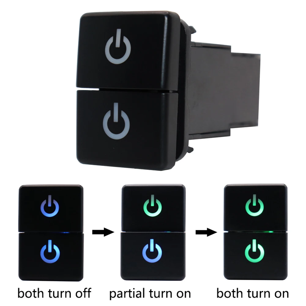 12V-Dual-Push-Button-Start-Switch-ON-Off-Blue-Green-Backlit-for-Toyota ...