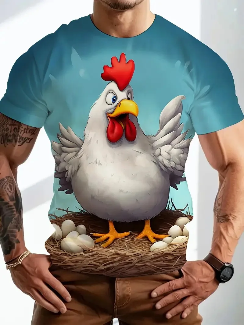 3D Digital All Over Print Funny Rooster Graphic T-Shirt For Men Summer ...