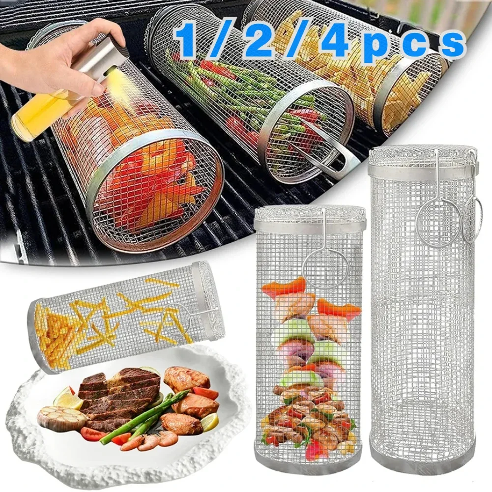 4pcs-BBQ-Barbecue-Cage-Greatest-Grilling-Basket-Round-Stainless-Steel ...