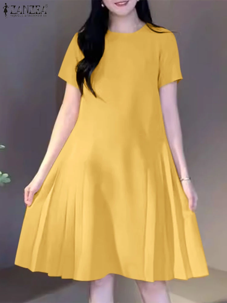 ZANZEA-Vestido-corto-plisado-para-mujer-prenda-elegante-de-manga-corta ...