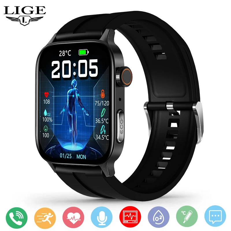 LIGE-ECG-PPG-Smart-Watch-Men-Blood-Pressure-Health-Heart-Rate-Body ...