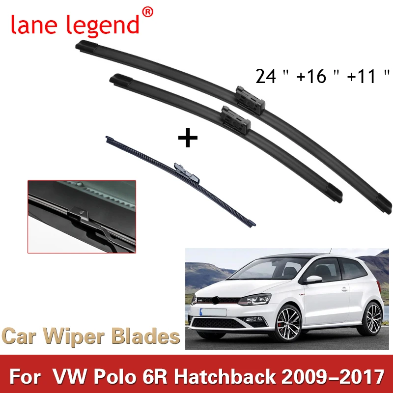3PCS For VW Polo 6R Hatchback 2009-2017 24"+16"+11" Front Rear Wiper ...