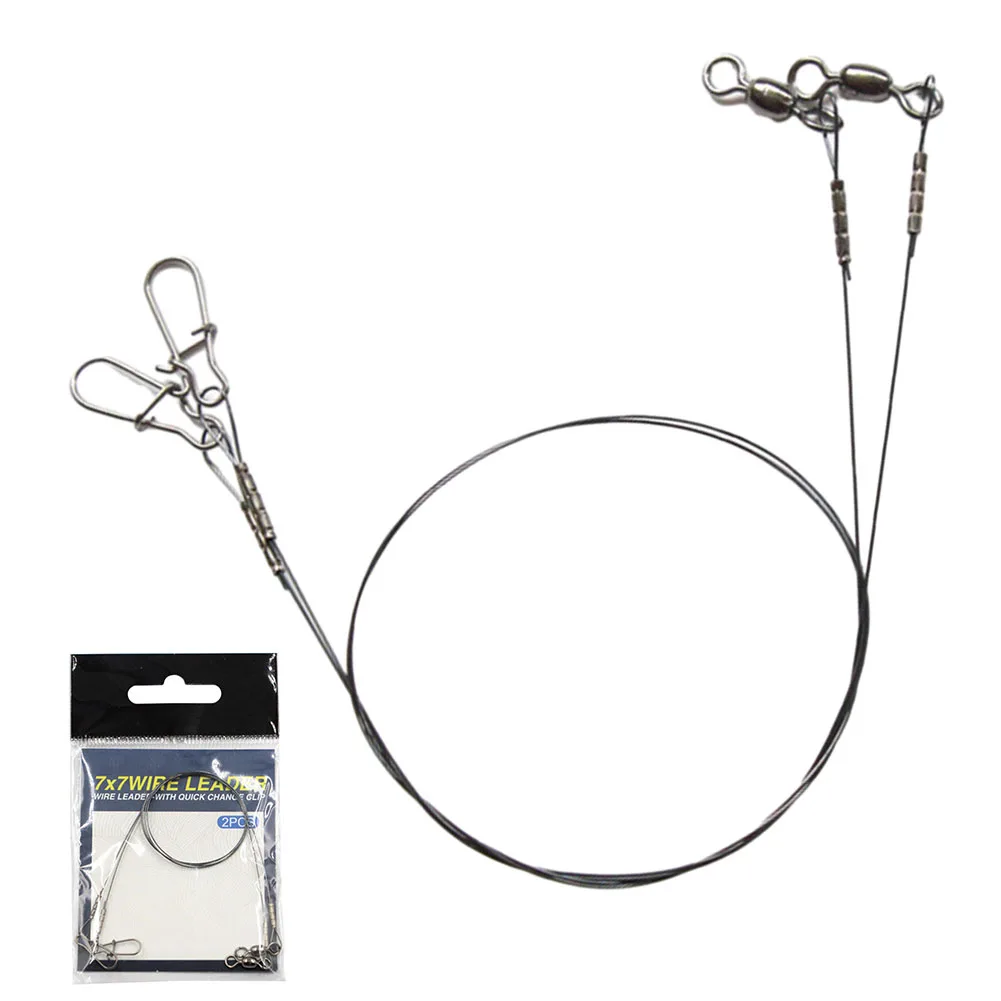 2Pcs-Fishing-Titanium-Wire-Leader-Line-with-Swivel-Duo-Lock-Snap-for ...