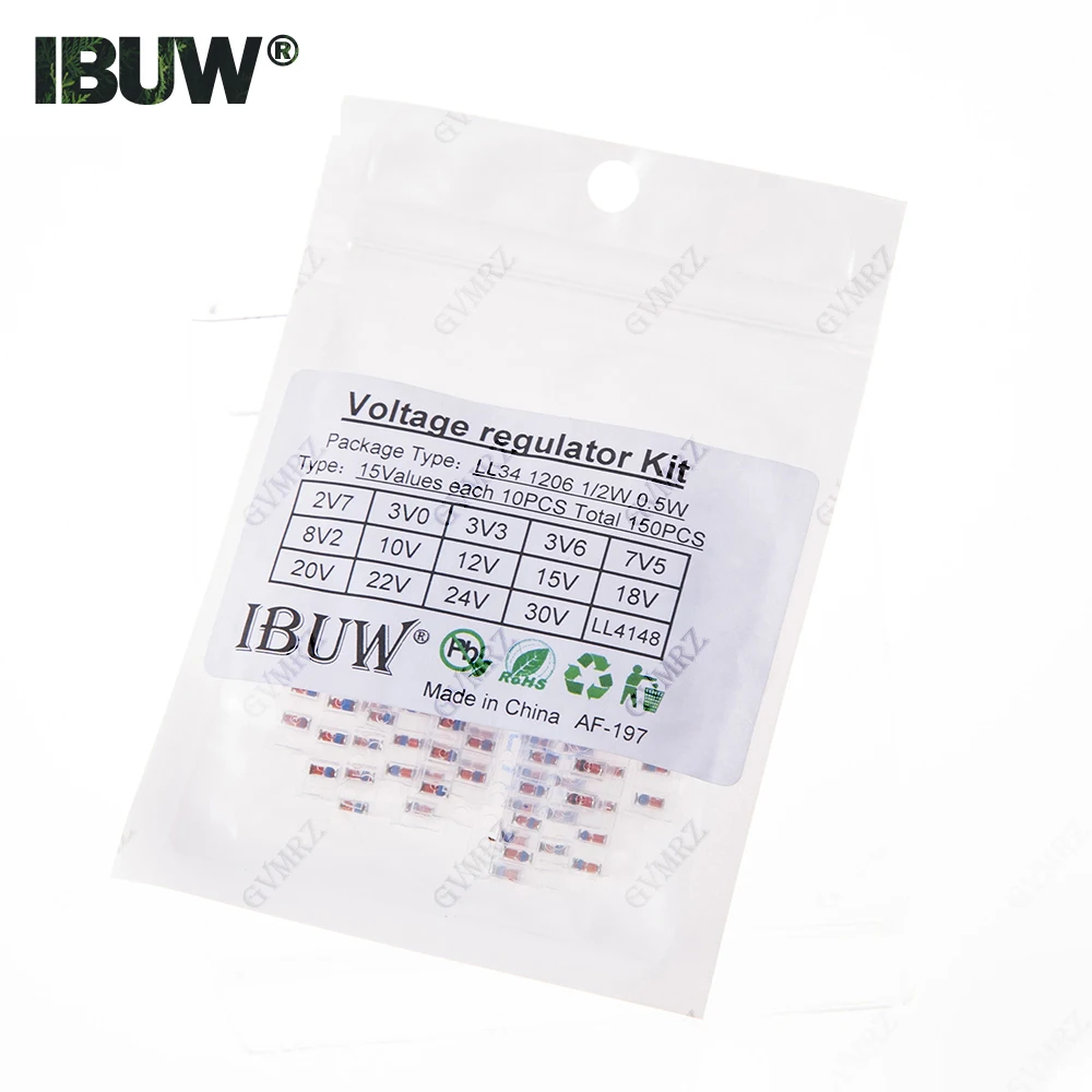 15Value *10pcs=150pcs LL34 SMD Zener Diode Assorted Kit 0.5W 2.7V-30V ...