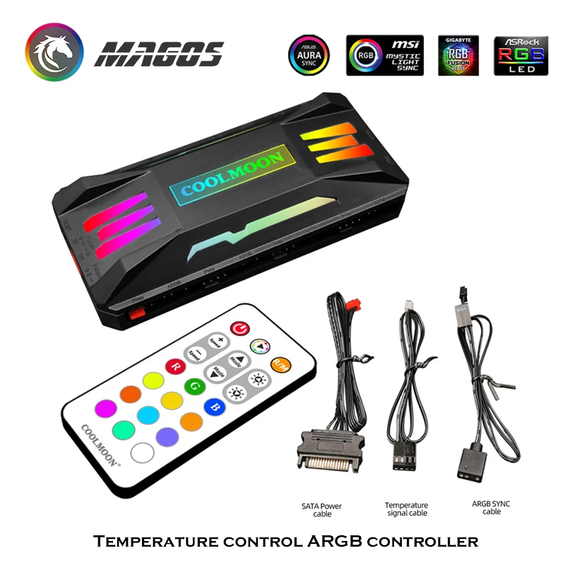 COOLMOON ventilador RGB HUB controlador, PWM Smart TEMP. ADJ.+ 5V ARGB M/B SYNC, Control remoto ...