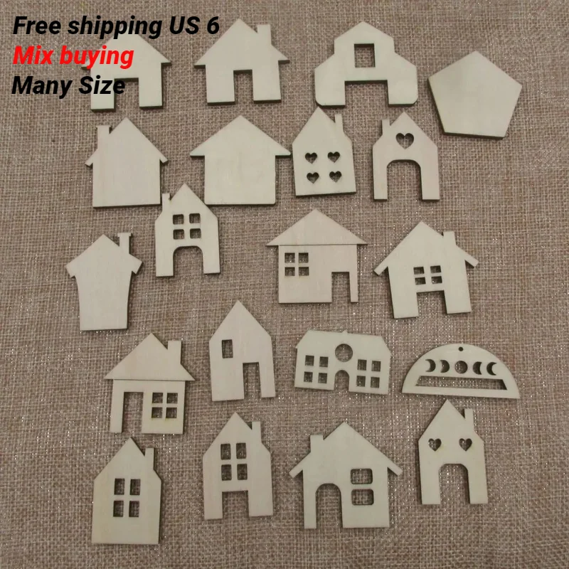 Wooden-House-Shaped-Cutouts-Embellishments-Unfinished-Wood-House ...