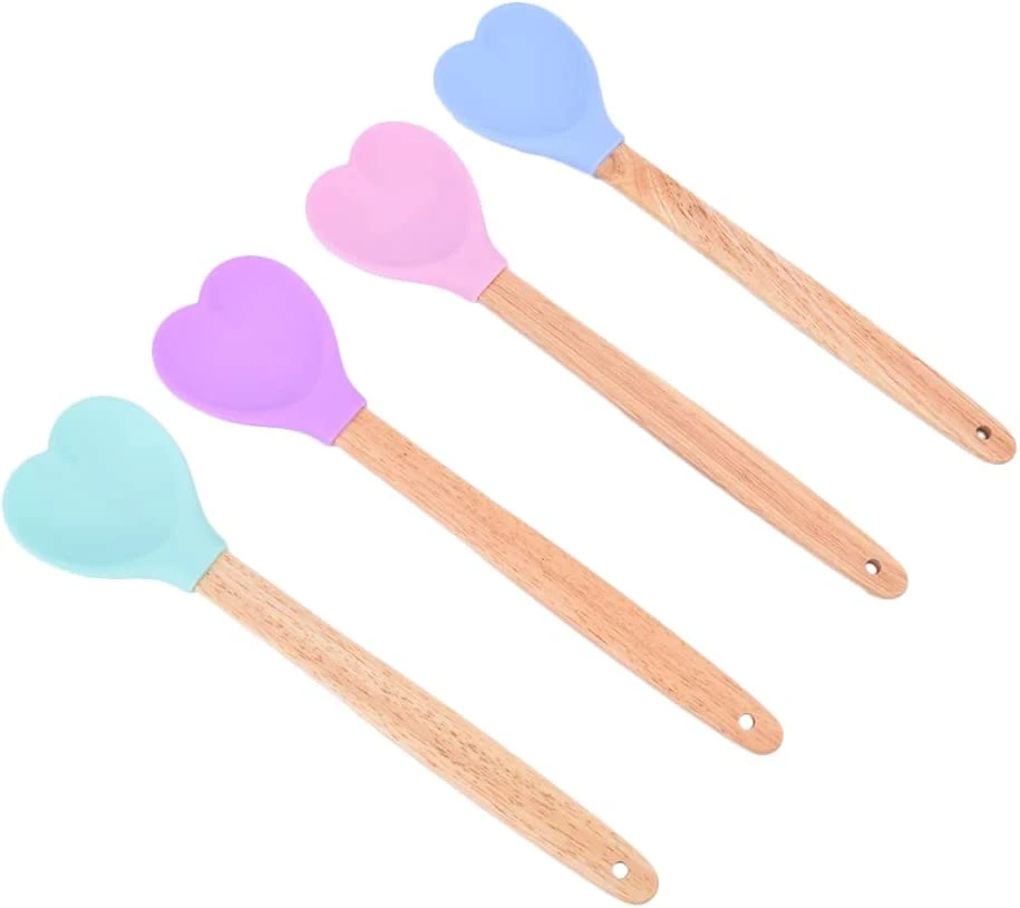 Heart-shaped Silicone Spatula Silicone Heart Shape Spatulas With Wooden ...