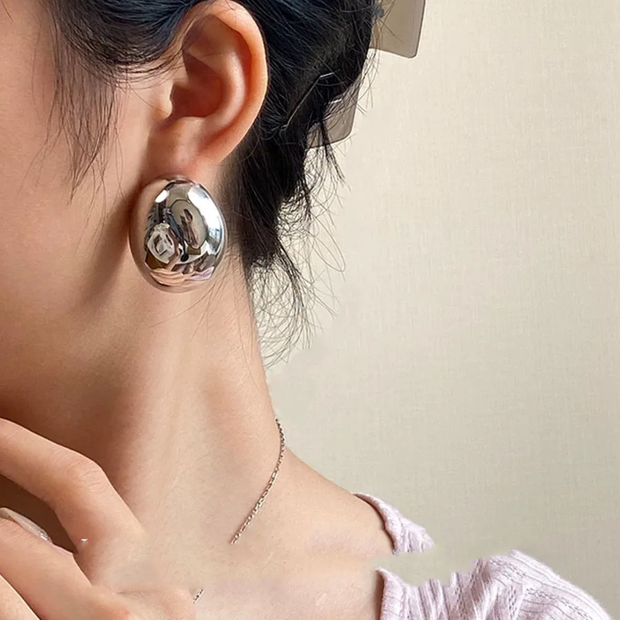 BF CLUB 925 Sterling Silver Earrings For Women Trendy Simple Gold Oval ...