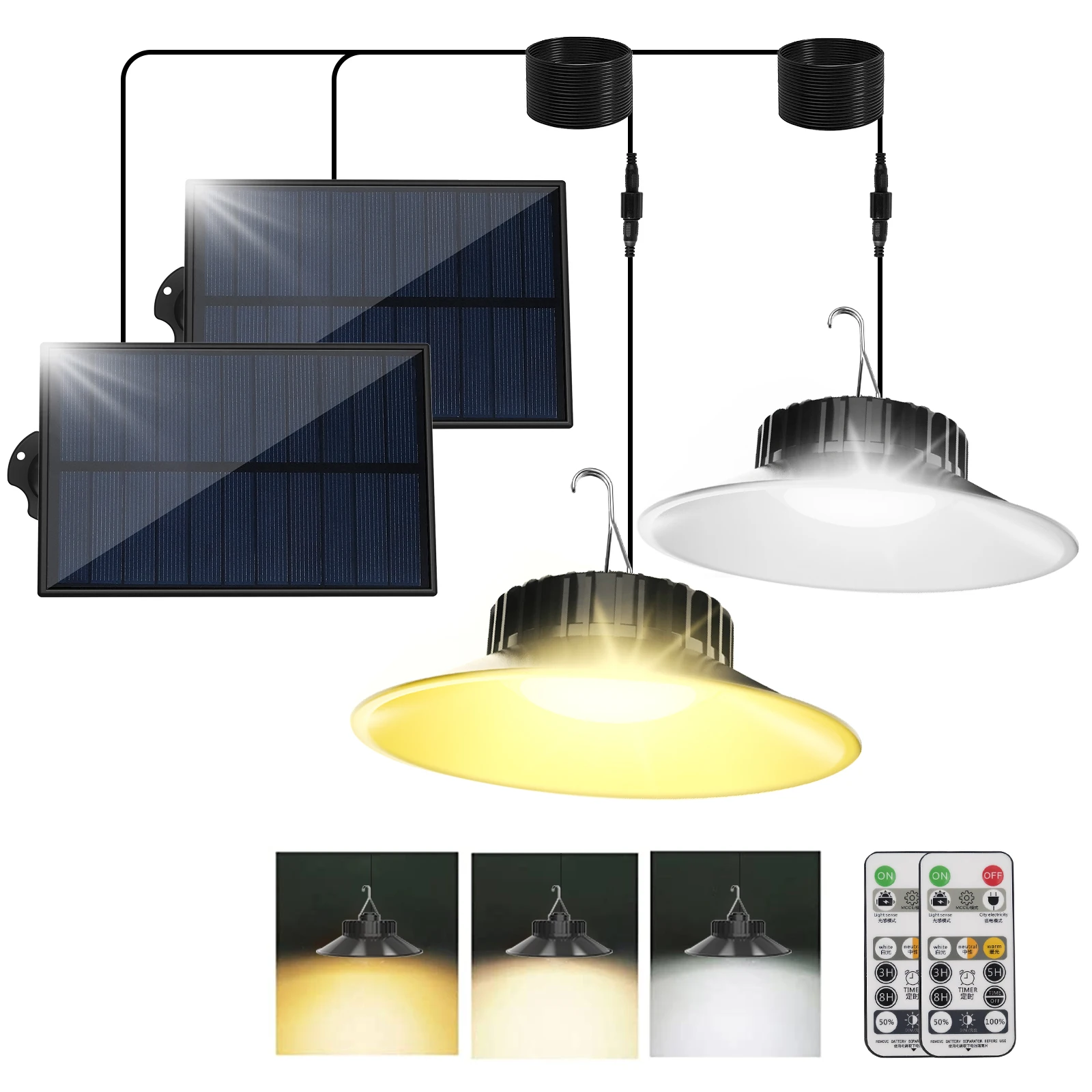 1PC/2PC Solar Pendant Light with Remote Control Outdoor Indoor Solar ...