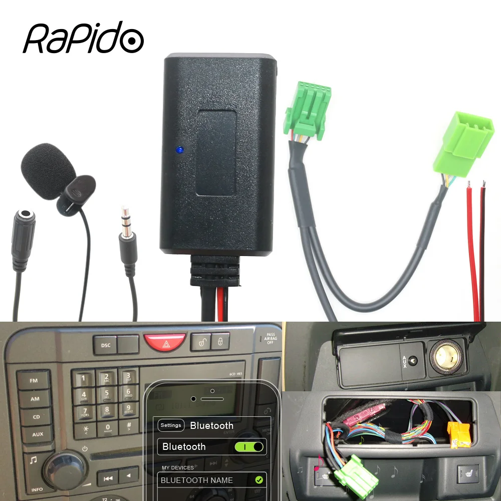Car-Radio-Bluetooth-5-0-Audio-6-Pin-Green-Plug-Aux-In-Jack-Microphone ...