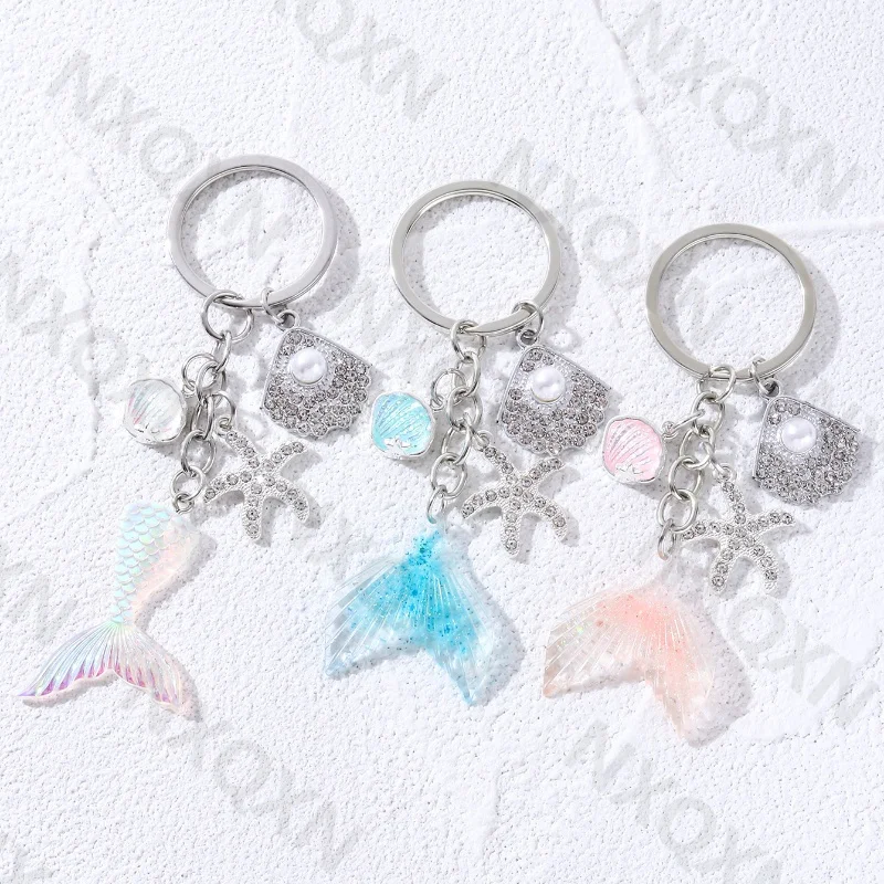 Pretty-Acrylic-Fish-Tail-Starfish-Shell-Enamel-Keychain-Preal-Ocean-Sea ...
