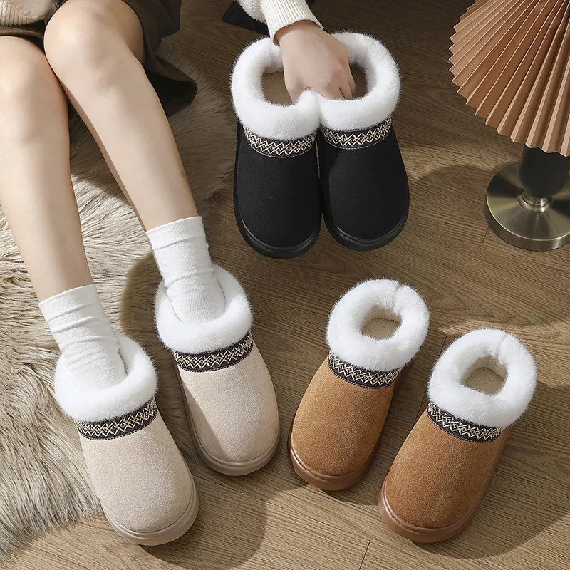 2025 New Winter Plush Slip-On Cotton Shoes Fully Enclosed Heel Cotton ...
