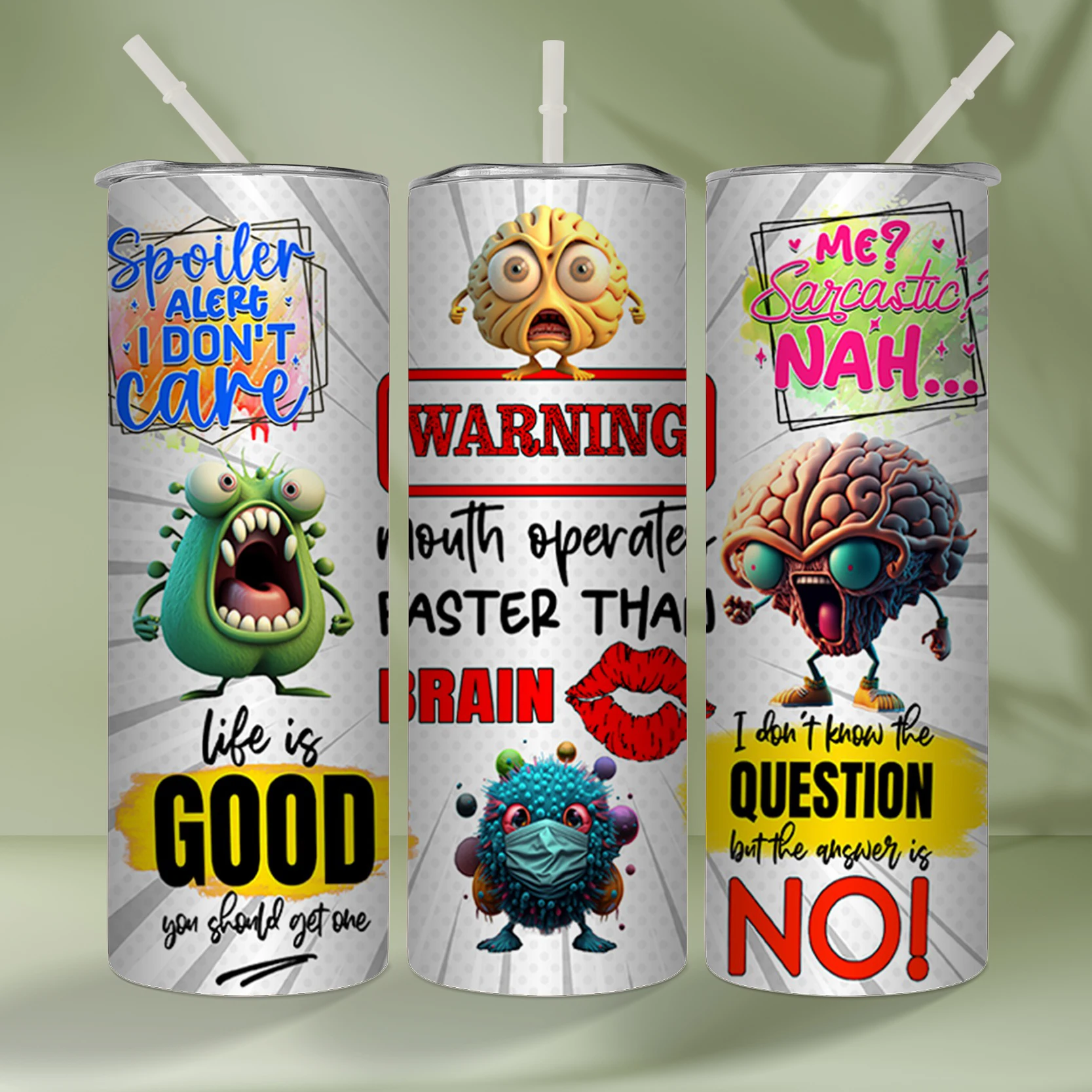 1pc-20oz-Mouth-Operates-Faster-Than-Brain-Tumbler-With-Lid-And-Straw ...