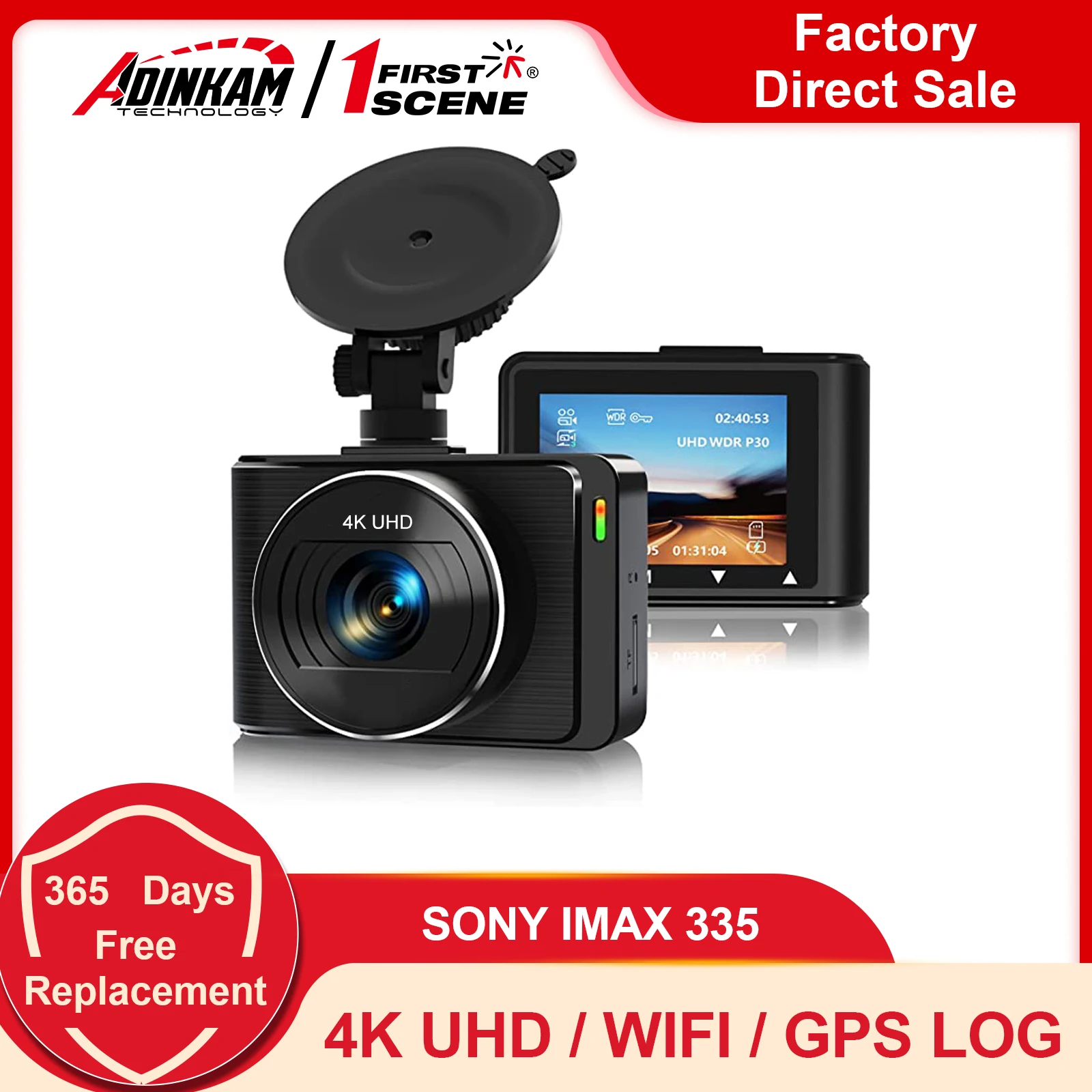 ADINKAM 4K UHD DVR 카메라, 3840x2160P, 소니 IMX 415, 울트라 브라이트 스크린, 와이파이, GPS ...
