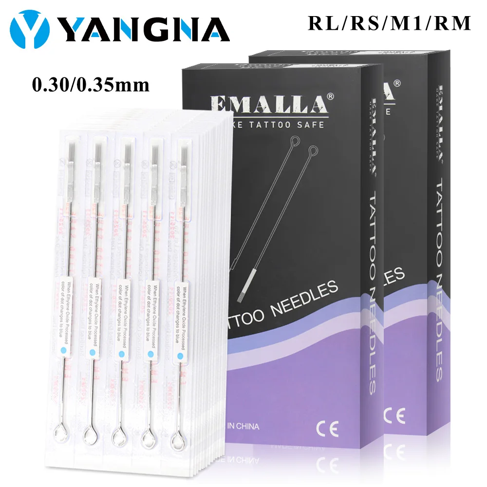EMALLA-50-100PCS-Tattoo-Needle-0-35-0-3mm-Disposable-Sterilized-round ...
