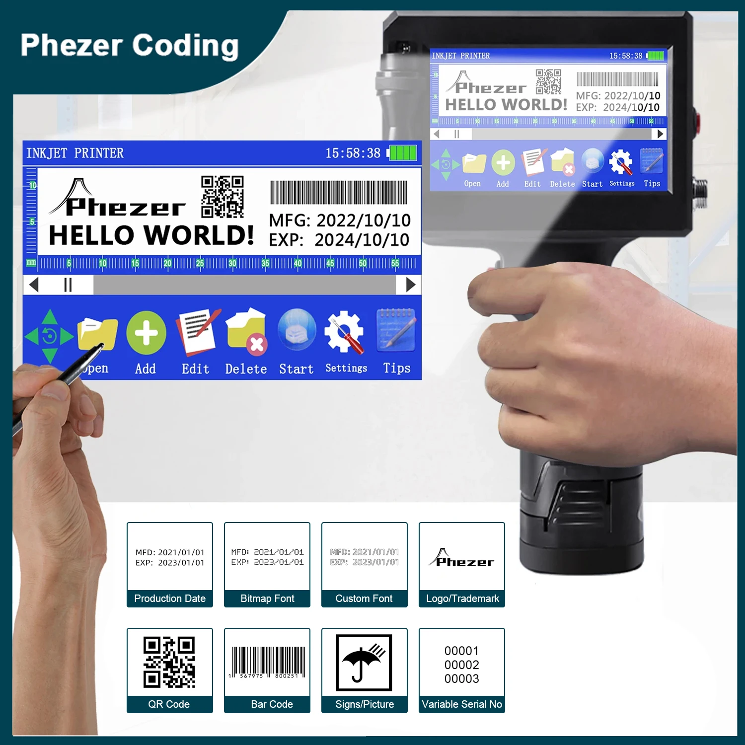 Phezer-P15-imprimante-jet-d-encre-Portable-12-7mm-Code-QR-Bar-Date-Logo ...