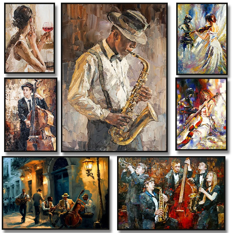 Affiches-d-art-vintage-sur-toile-musique-jazz-saxophone-violon ...