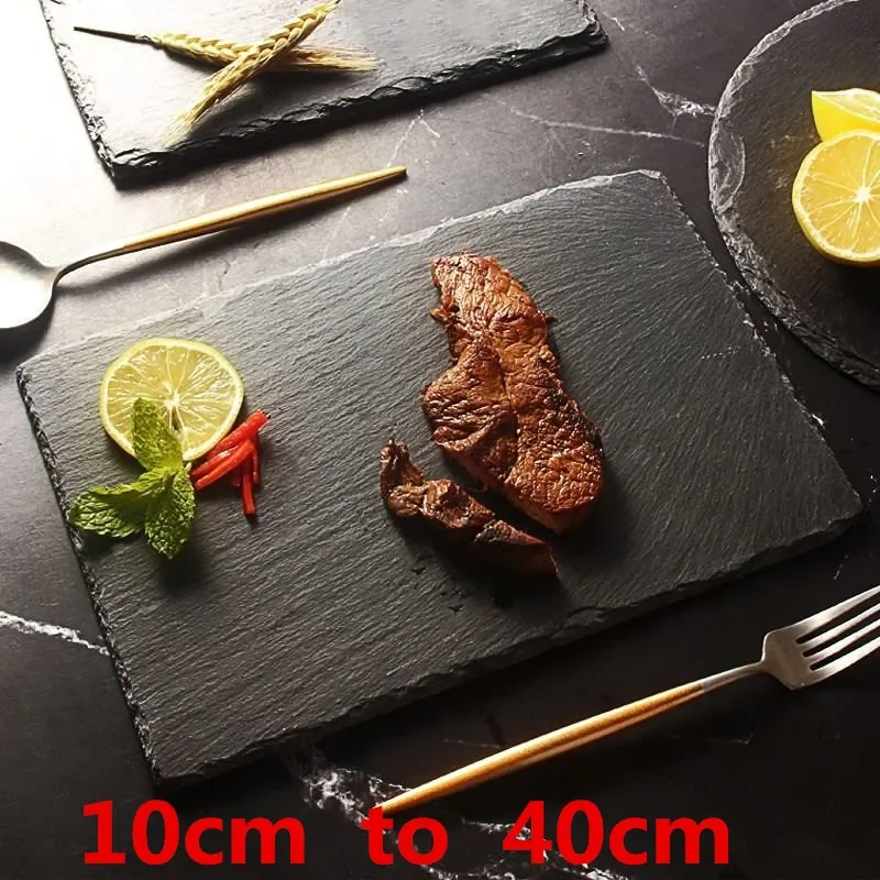 Natural-Black-Western-Slate-stone-Dishes-Solid-Square-Sushi-Steak ...