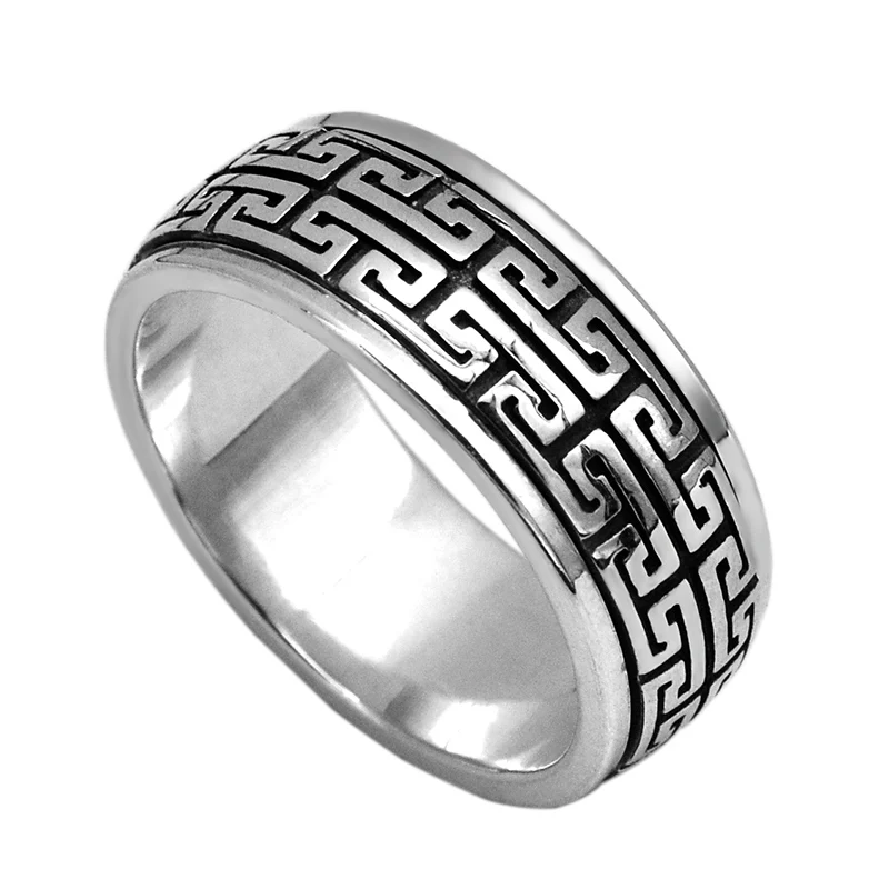 Real 925 Sterling Silver Retro Great Wall Pattern Double Layer ...