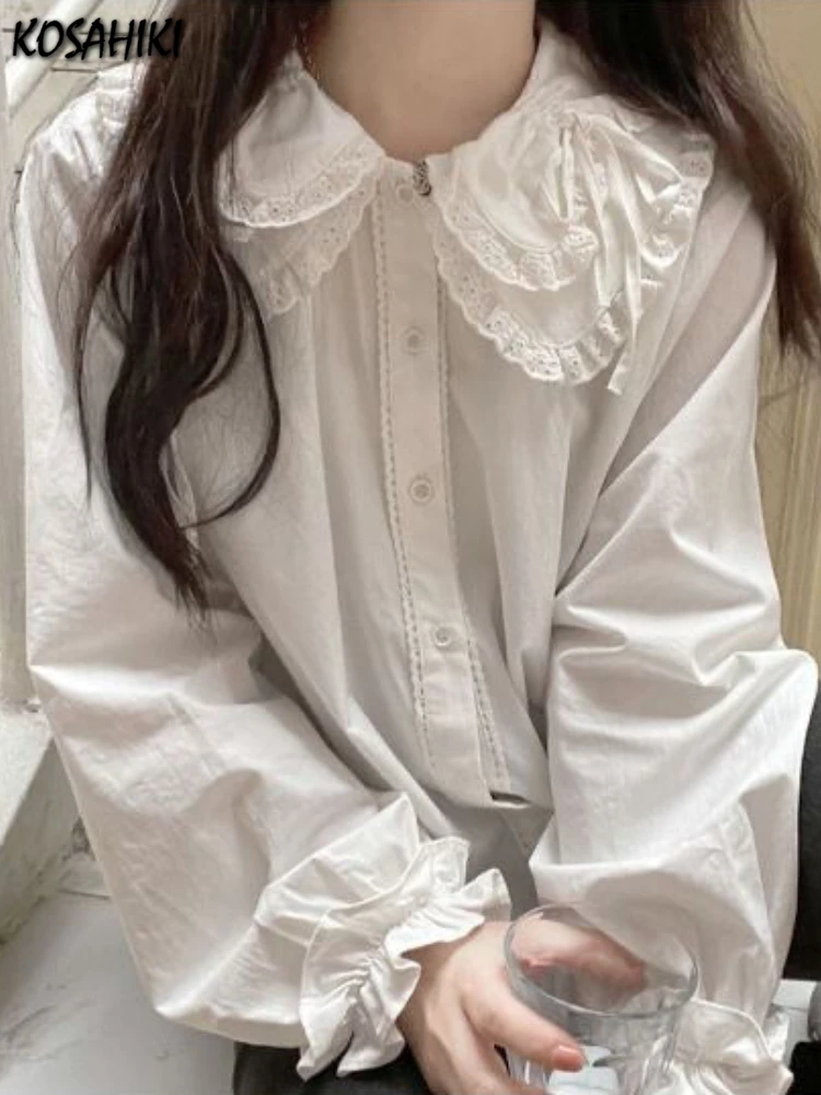 KOSAHIKI White Shirt Kawaii Peter Pan Collar Preppy Style Blouses Woman ...
