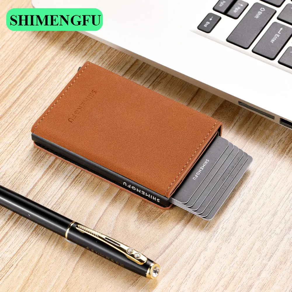 Automatic-Card-Holder-Magnetic-PU-Leather-Mini-Men-Wallet-Business-Card ...