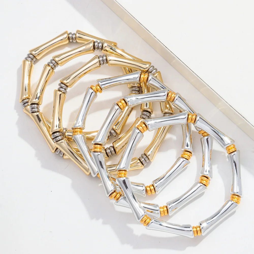Trendy-Acrylic-Gold-Silver-Color-Thin-Tube-Beads-Bracelets-for-Women ...