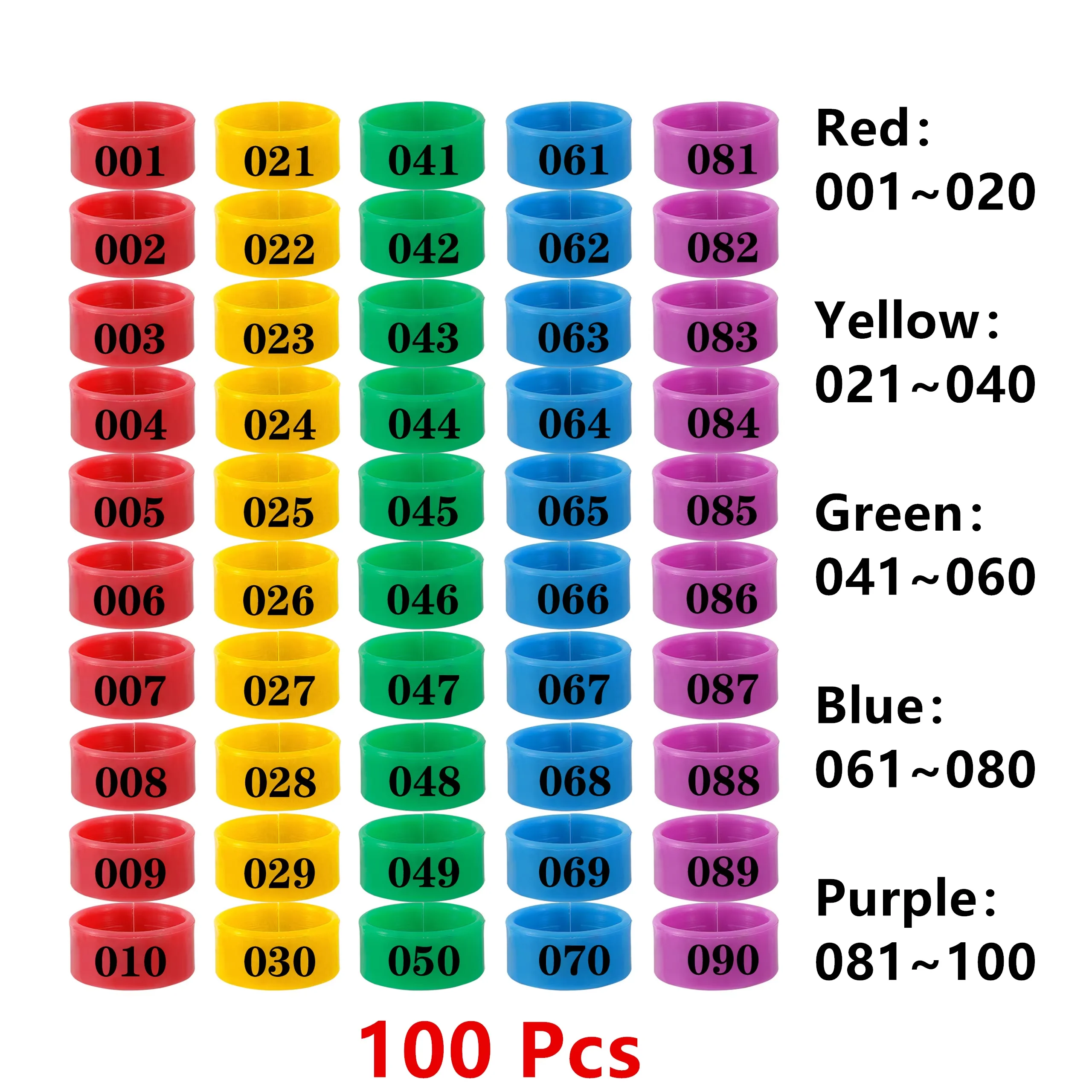 100Pcs Five-color Mixed Bird Chicken Hen Foot Ring Inner diameter 1.6/1 ...