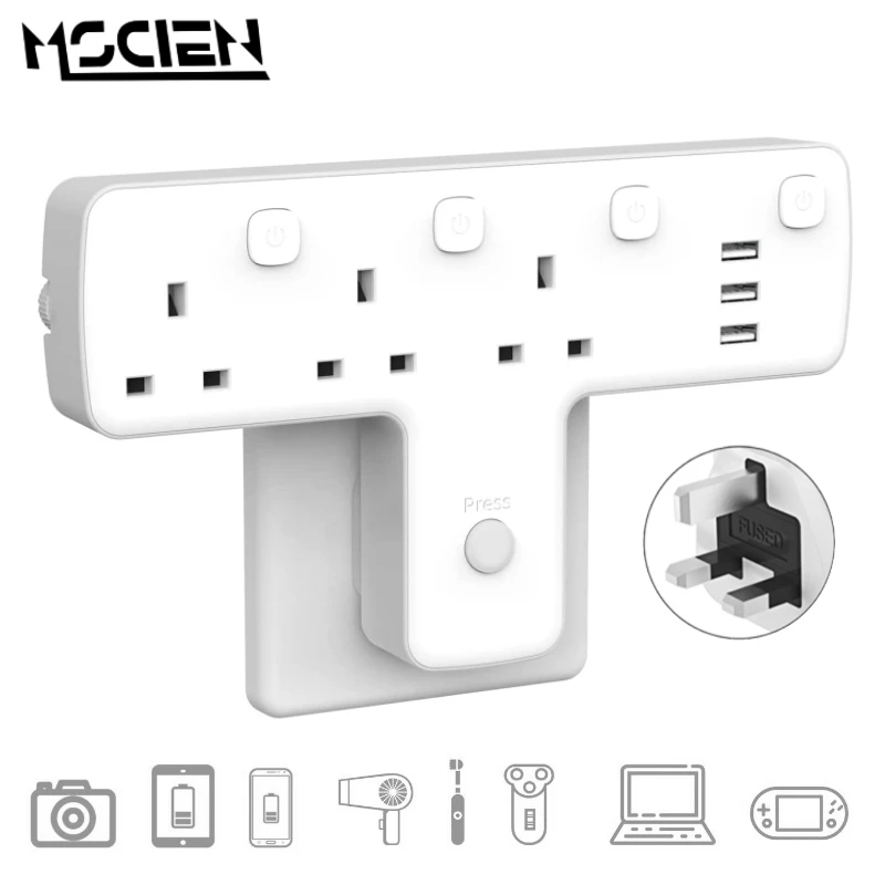 MSCIEN-UK-Plug-Adapter-Sockets-Extension-with-3-USB-Ports-3-AC-Surge ...