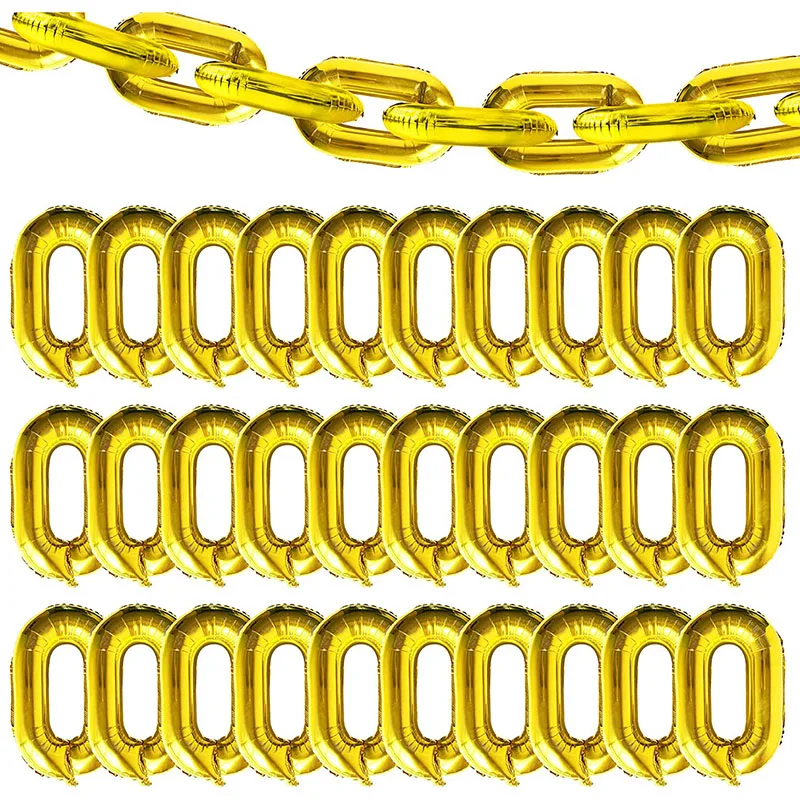 30Pcs 16inch Gold Chain Link Balloons Inflatable Silver Chain Foil Link ...