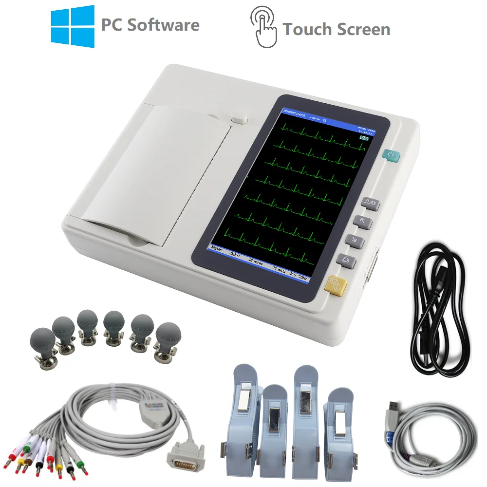 ECG601 7 Inch Touch Screen 12-Lead 6-Channel ECG EKG Machine ...