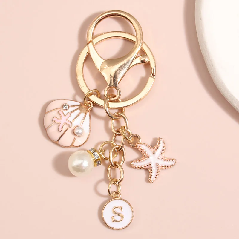 Cute-Enamel-Keychain-Shell-Starfish-Pearl-Key-Ring-Sea-Key-Chains ...