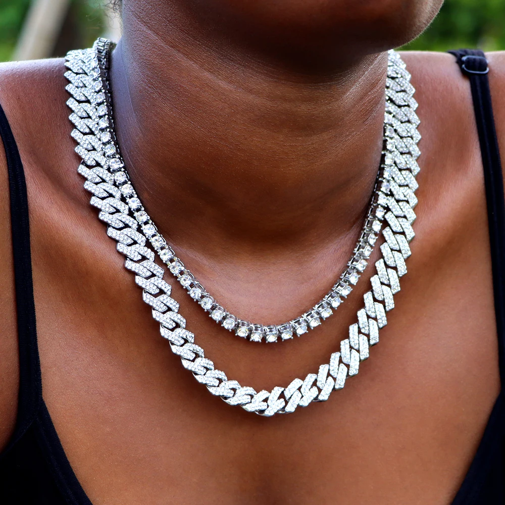 Iced-Out-Layered-Prong-Cuban-Link-Chain-For-Women-Men-14MM-2-Row ...