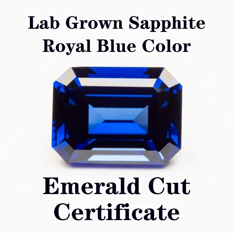 Lab Grown Sapphire Emerald Cut Royal Blue Color Gemstone for Charms DIY ...