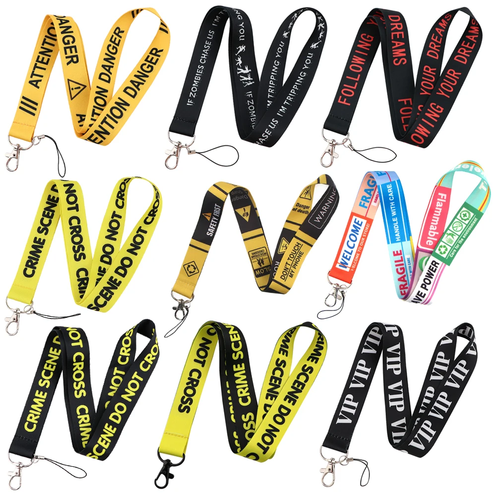 YQ1221 Warning Sign Keychain Lanyard VIP Phone Rope Crime Scene Neck ...