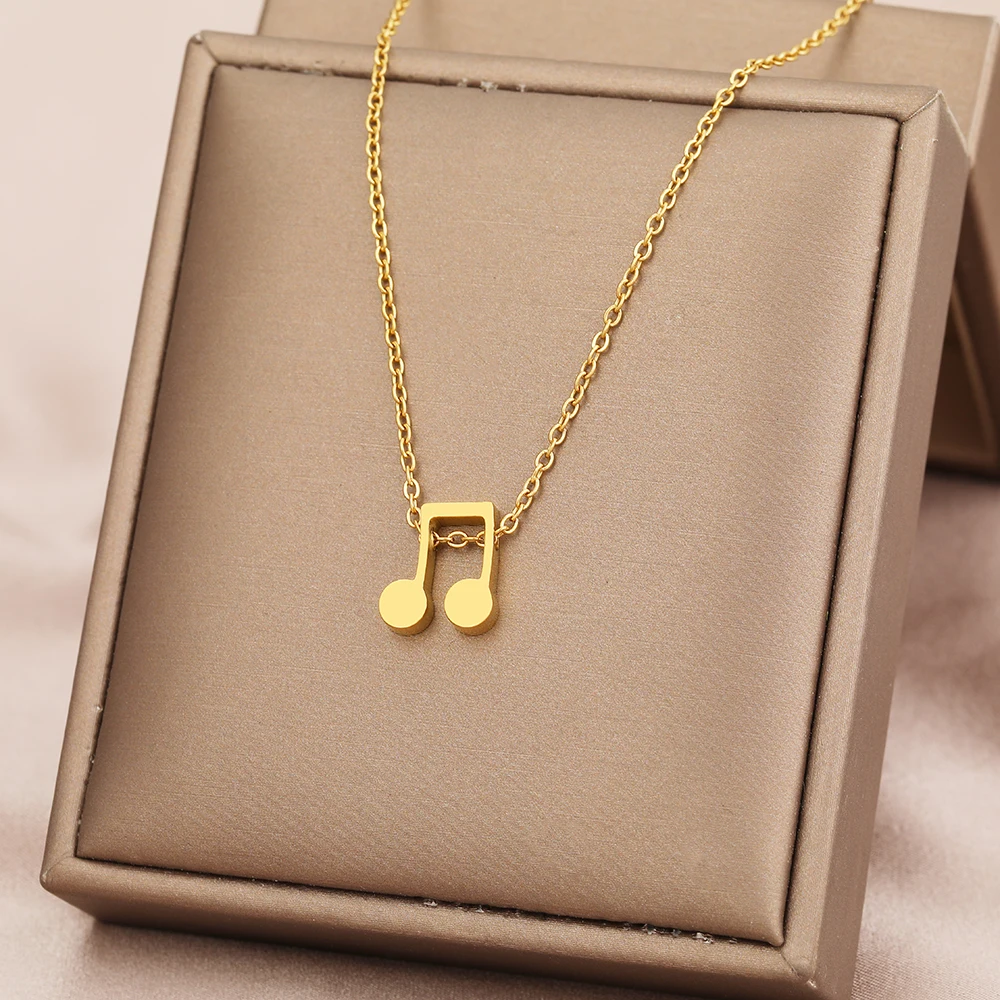 Stainless Steel Necklaces Musician Eighth Note Pendants Chains Choker ...