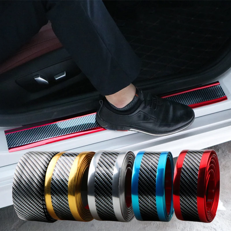 Car Door Sill Protector Stickers Anti Scratch Rubber Strip Carbon Fiber ...