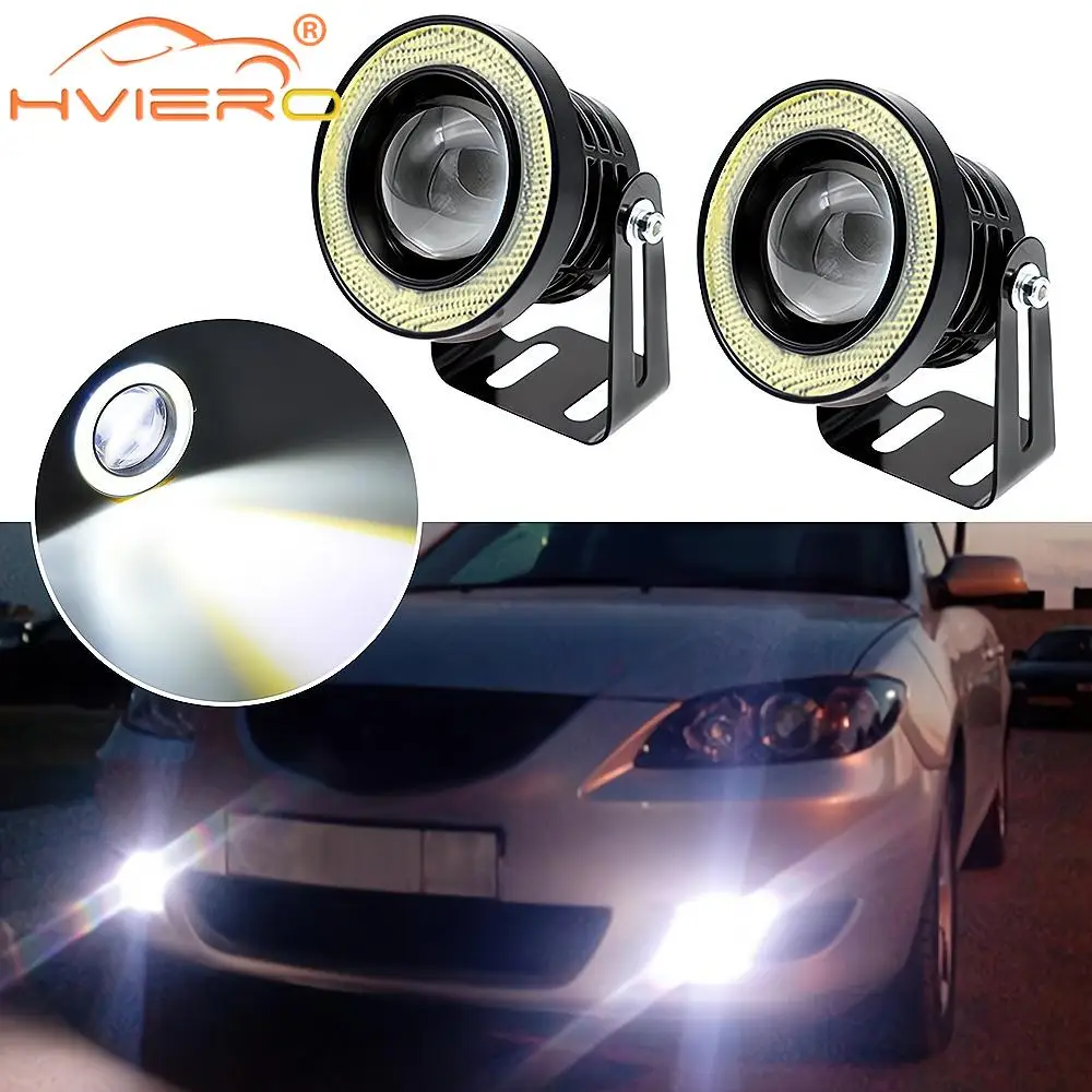 2X-Car-COB-Auto-DRL-Led-12V-HeadLamps-Angel-Eyes-Fog-Waterproof ...