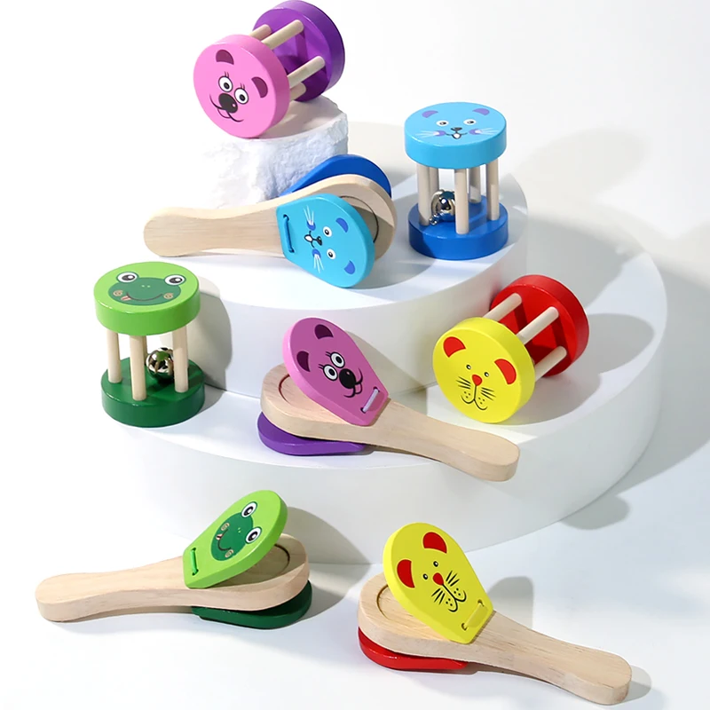Kids Cartoon Wooden Castanets Bells Music Instruments Baby Clapper ...