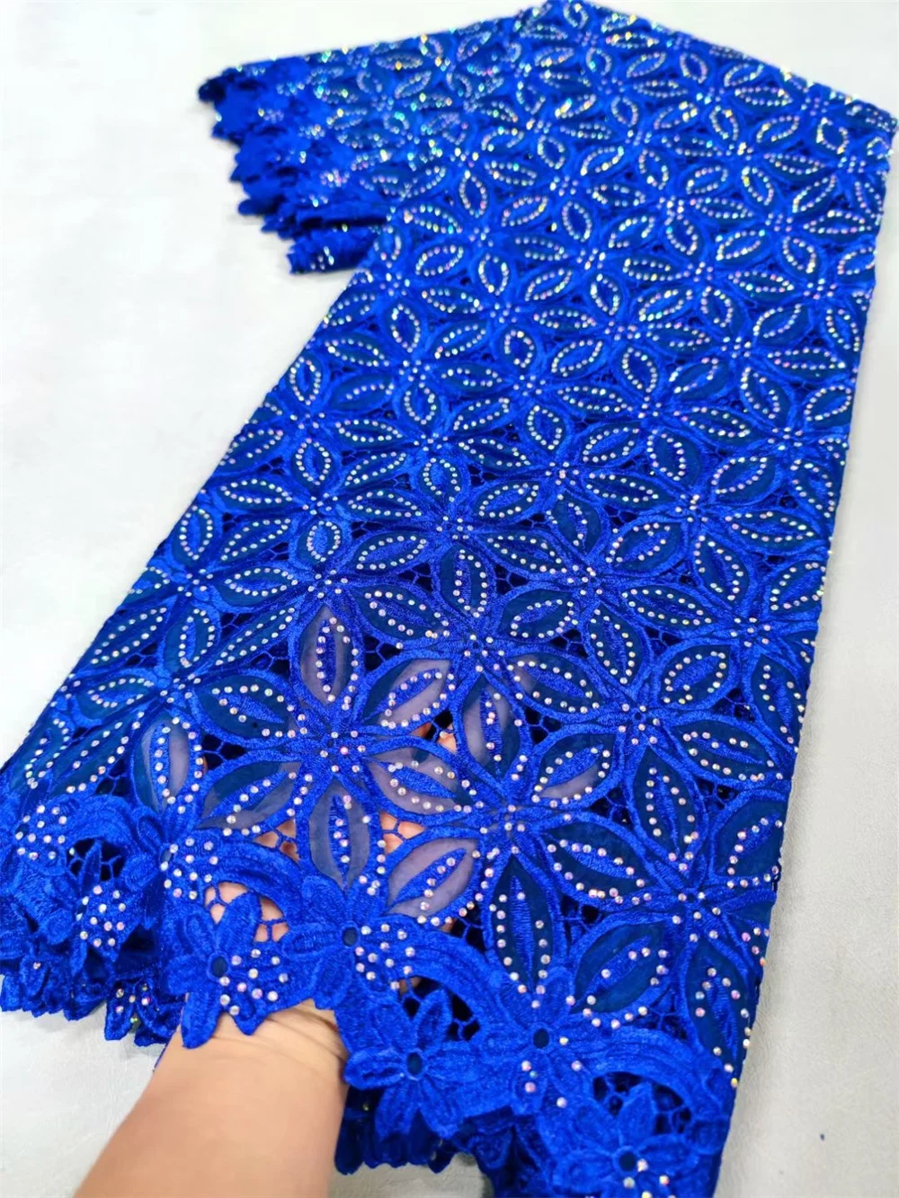 Royal-Blue-Chiffon-Fabric-5-Yards-African-Organza-Cord-Lace-Fabric-with ...