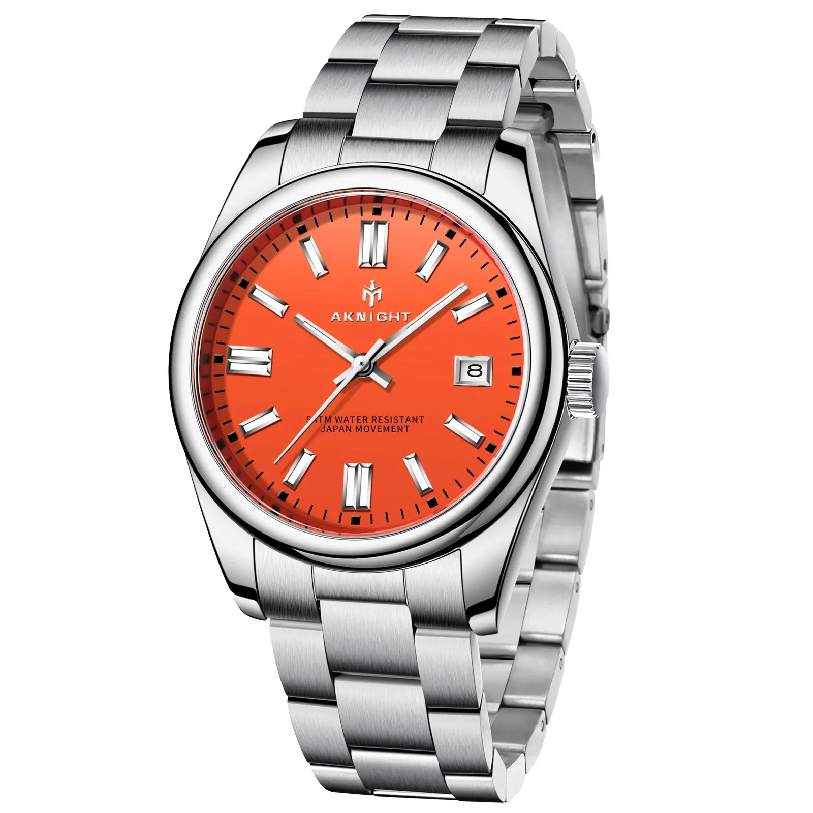 Watch for Men Orange Watch Dial Analog Quartz Wristwatches AKNIGHT ...
