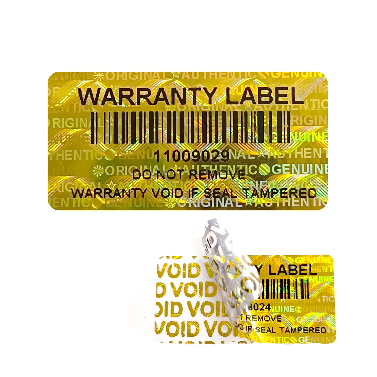 3x1.5cm Tamper Proof Stickers with bar Code Gold holographic Warranty ...