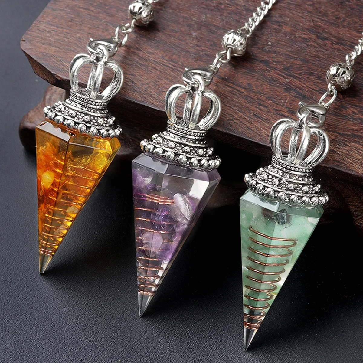 Natural-Stone-Healing-Pendulum-Gem-Reiki-Heal-for-Divination-Cone ...