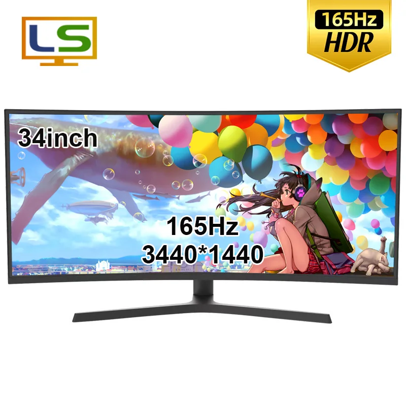 Monitor-curvado-do-jogo-da-tela-34-4K-exposi-o-165Hz-larga-VA-34x1440 ...
