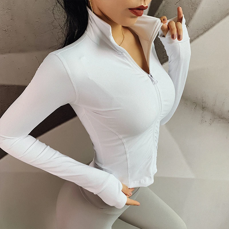 Autumn Sport Jacket Women Long Sleeve Zip Fitness Yoga Shirt Top Workout Gym Activewear Sport ...