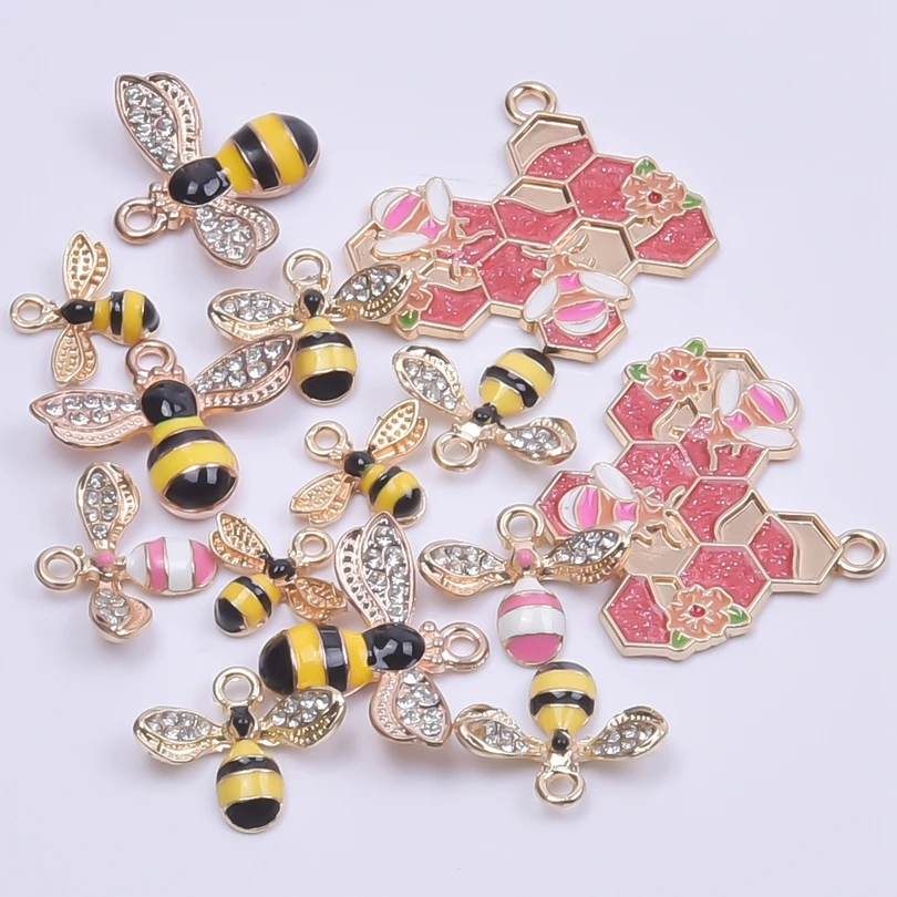 20Pcs/Lot Enamel Insect Animal Bee Charms Cute Honeycomb Abeille ...