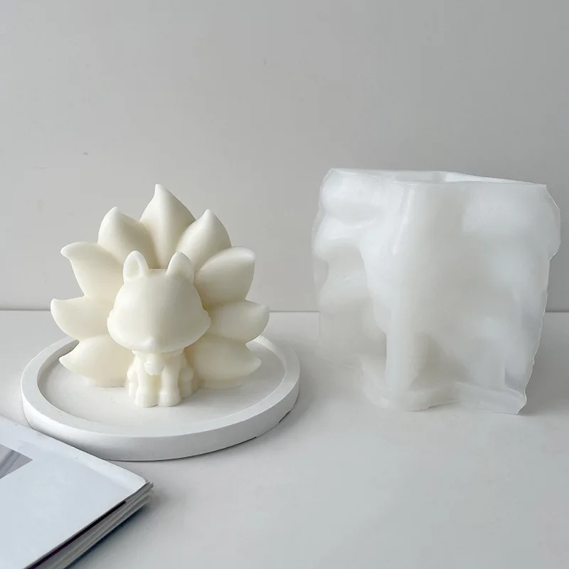 3D Cute Fox Silicone Candle Mold Crystal Epoxy Gypsum Cement Nine ...