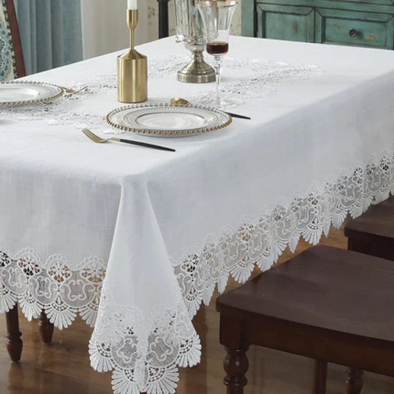 Tablecloth-White-Cotton-Linen-Embroidered-Dining-Table-Cover-Rectangle ...