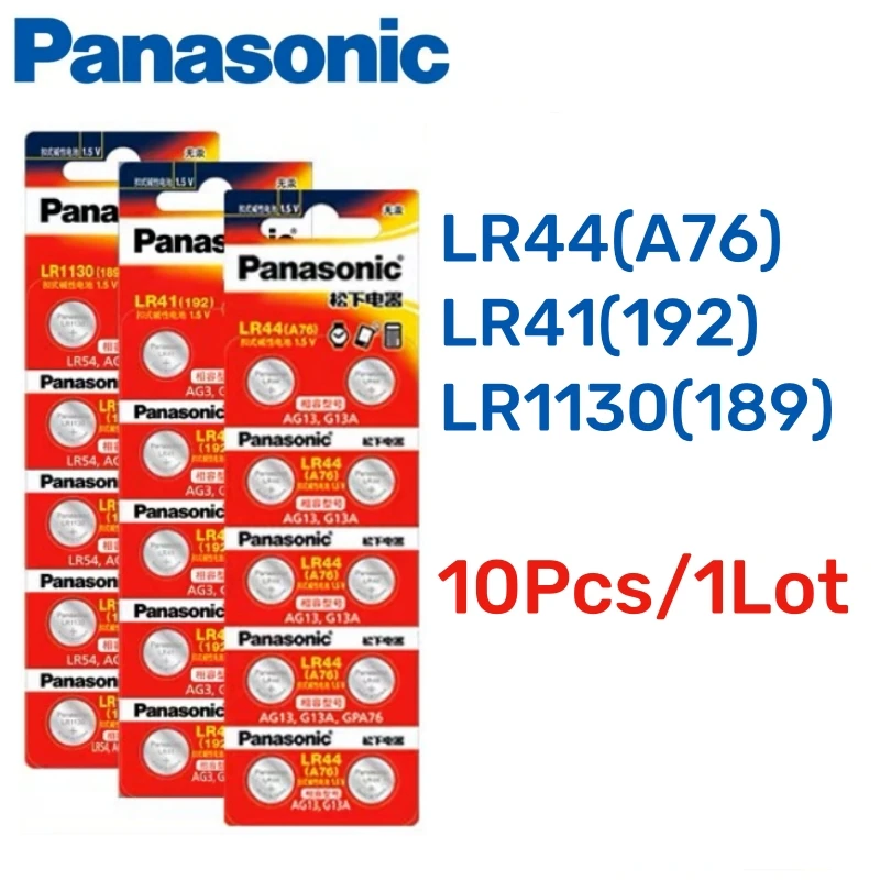 10Pcs-Original-Panasonic-LR44-LR41-LR1130-AG13-ag10-189-L1154-A76-357a ...
