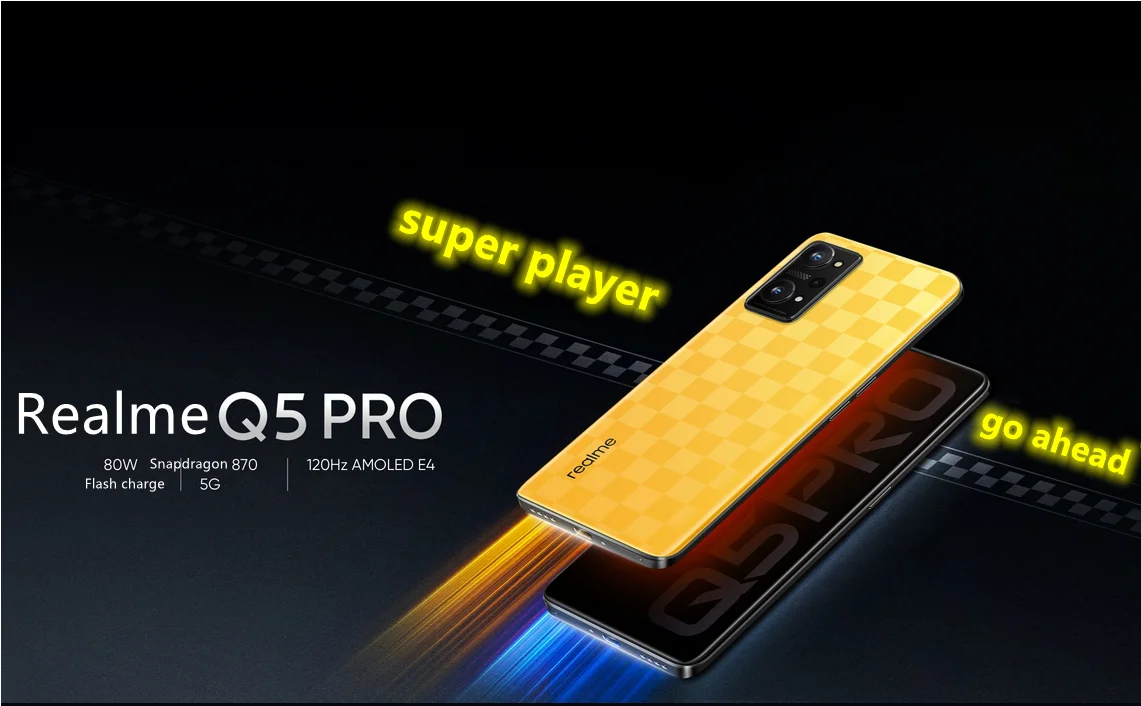 Original NEW Realme Q5 Pro 80W Super Fast Flash Charge Snapdragon 870 Processor 120Hz AMOLED E4 ...