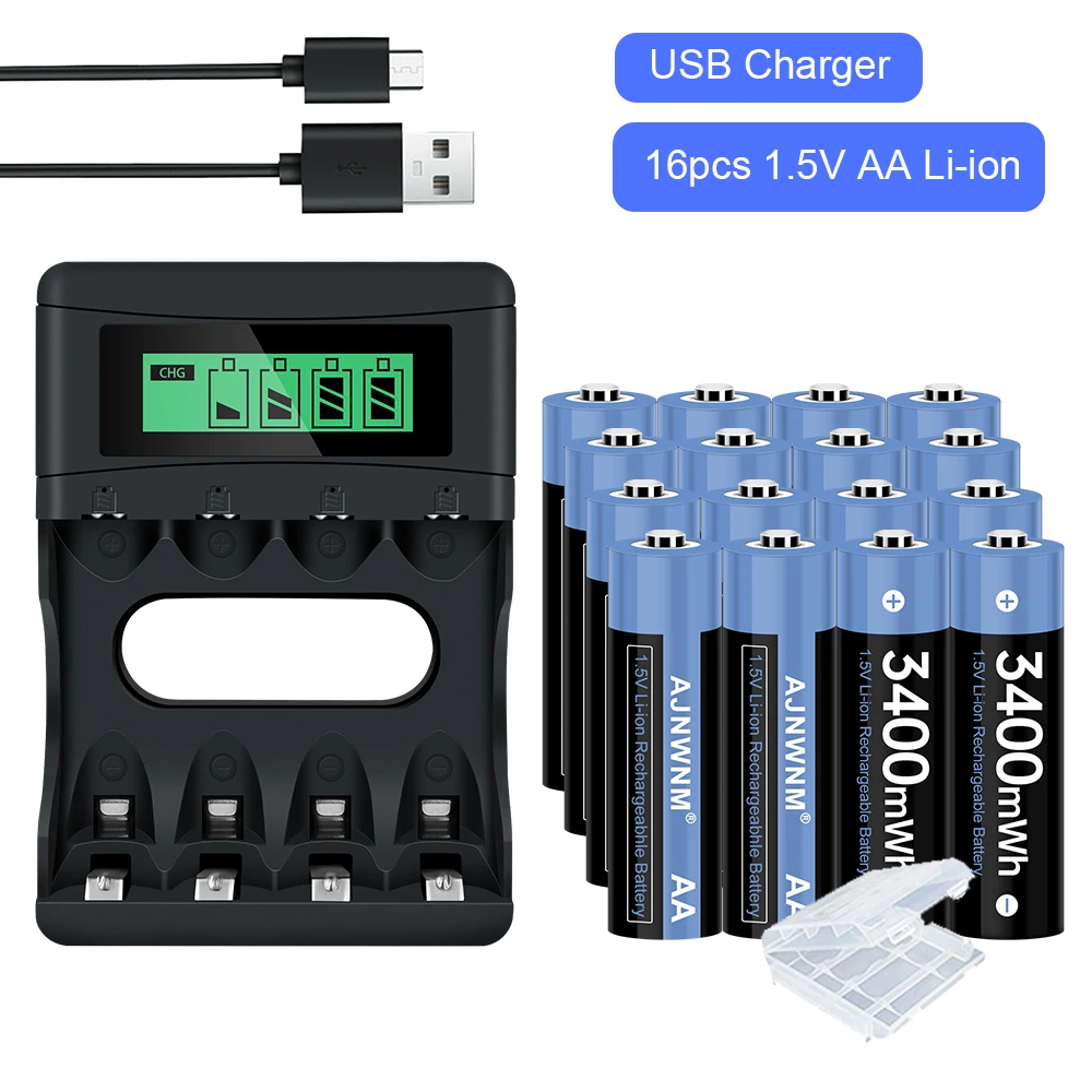 3400mwh Ajnwnm 1.5v Aa Bateria De Lítio 1.5v Bateria Recarregável Li-ion Câmera Lanterna Aa 1.5v ...